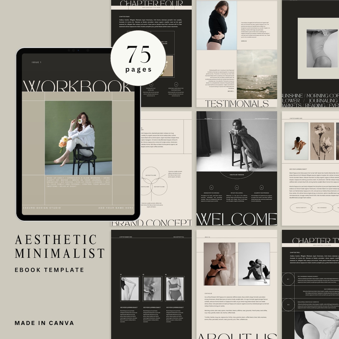 Minimalist Ebook Template Canva, Aesthetic Design Workbook, Editable ...