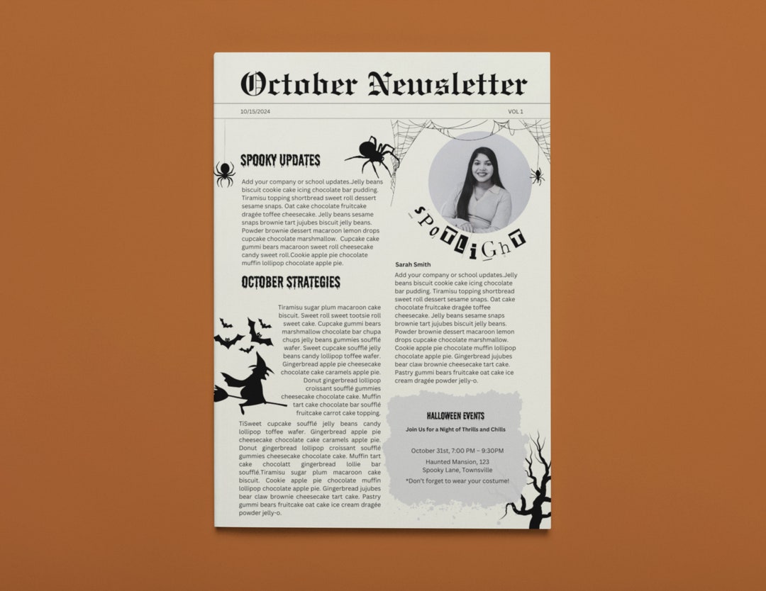 Customizable Spooky Newsletter, Halloween Theme Template Canva, October ...