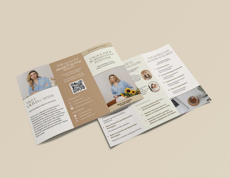 Trifold Brochure Template for Coaches & Consultant, Editable Pamphlet ...