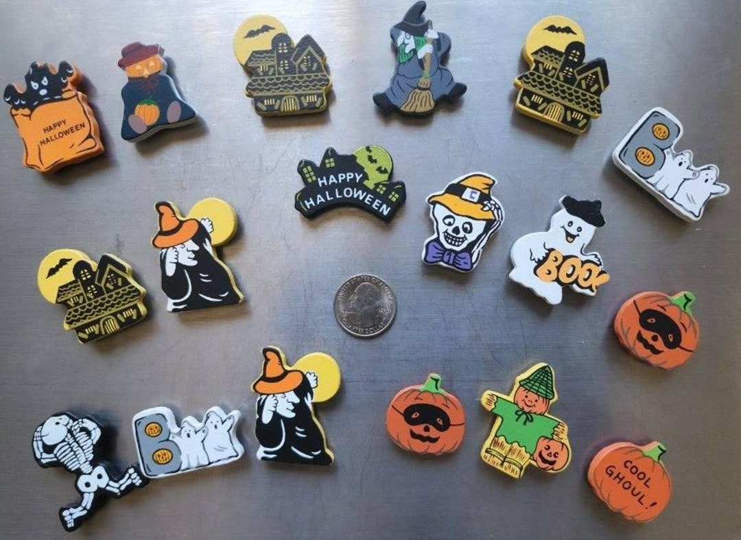 Halloween Magnets: Witch, Ghost, Pumpkin, Haunted House (3-piece Set ...