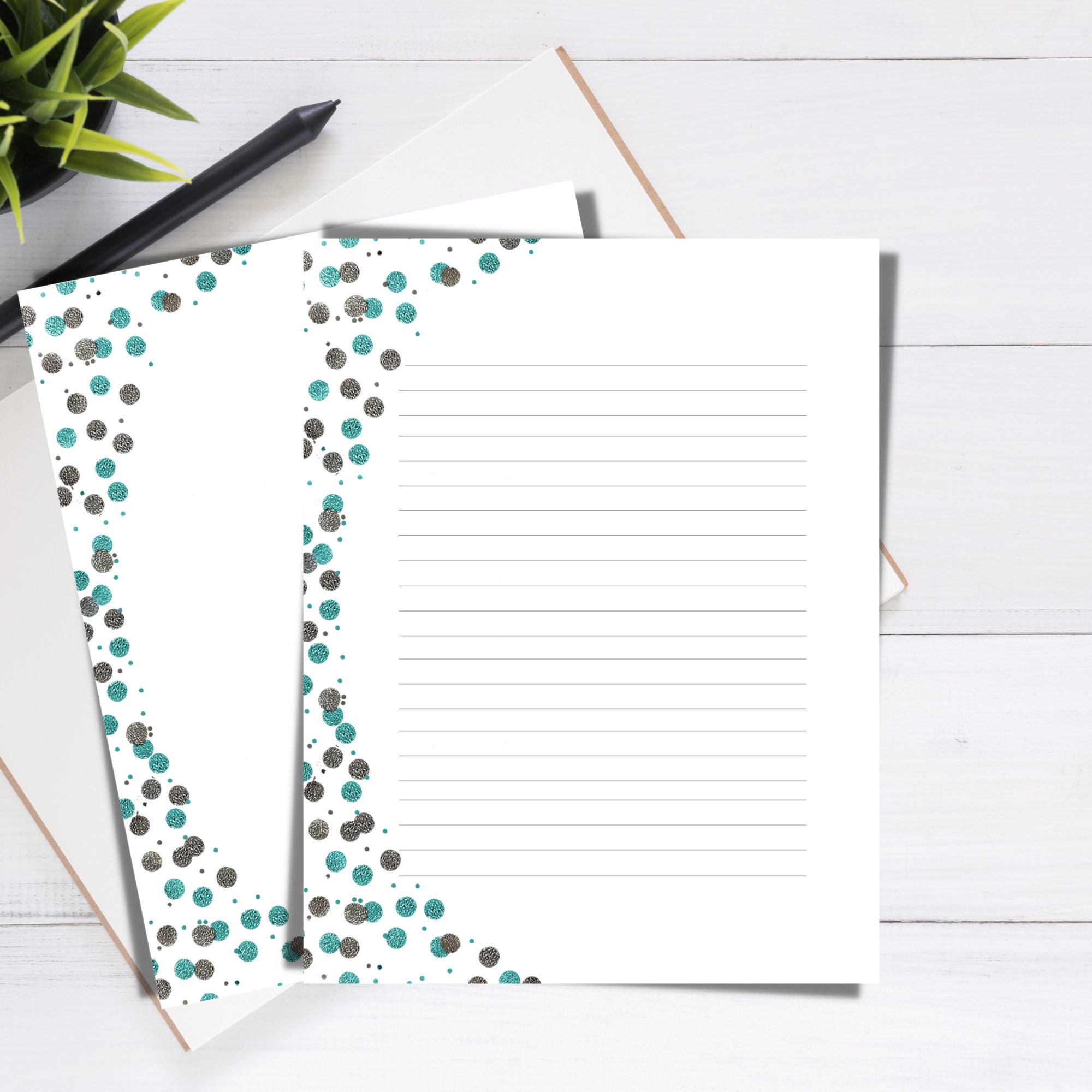 Blue & Silver Border Paper Printable Stationery Digital Download Letter ...