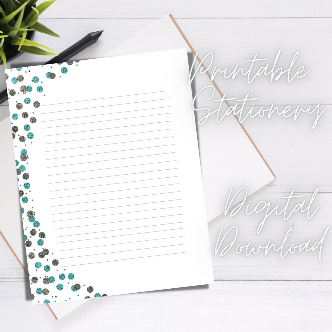 Blue & Silver Border Paper Printable Stationery Digital Download Letter ...