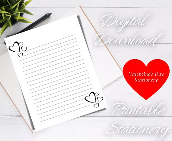 Heart Border Paper Printable Stationery Digital Download | Etsy