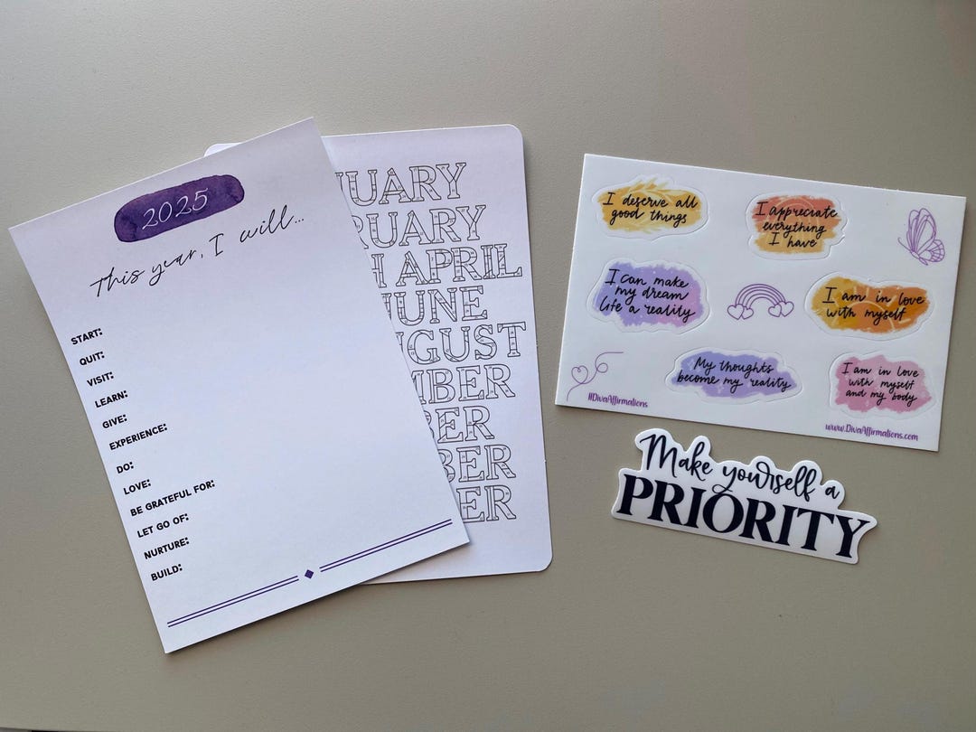 2025 New Year Intentions Sticker Pack | Positive Affirmation Stickers ...