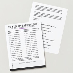 26 Week Savings Challenge Printable: Financial Goal Tracker (instant ...