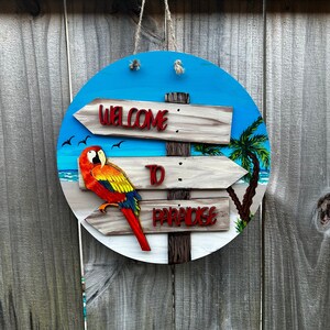 Summer Tropical Front Door Decor | Welcome to Paradise Sign | Beach ...