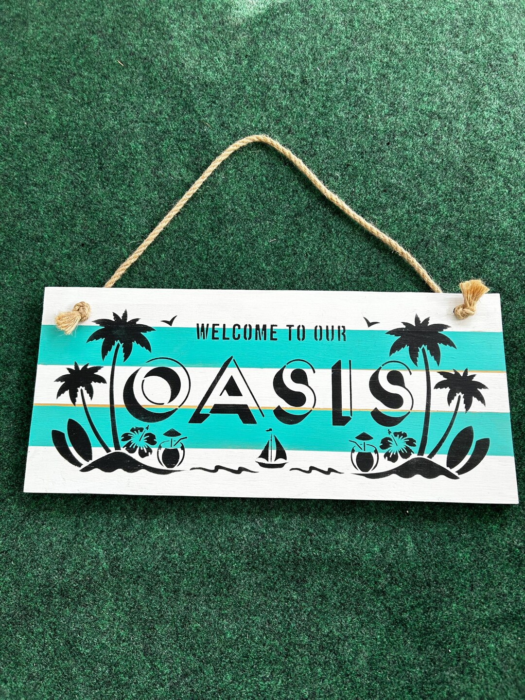 Tropical Paradise Beach House Welcome Sign | Coastal Chic Wall Art ...