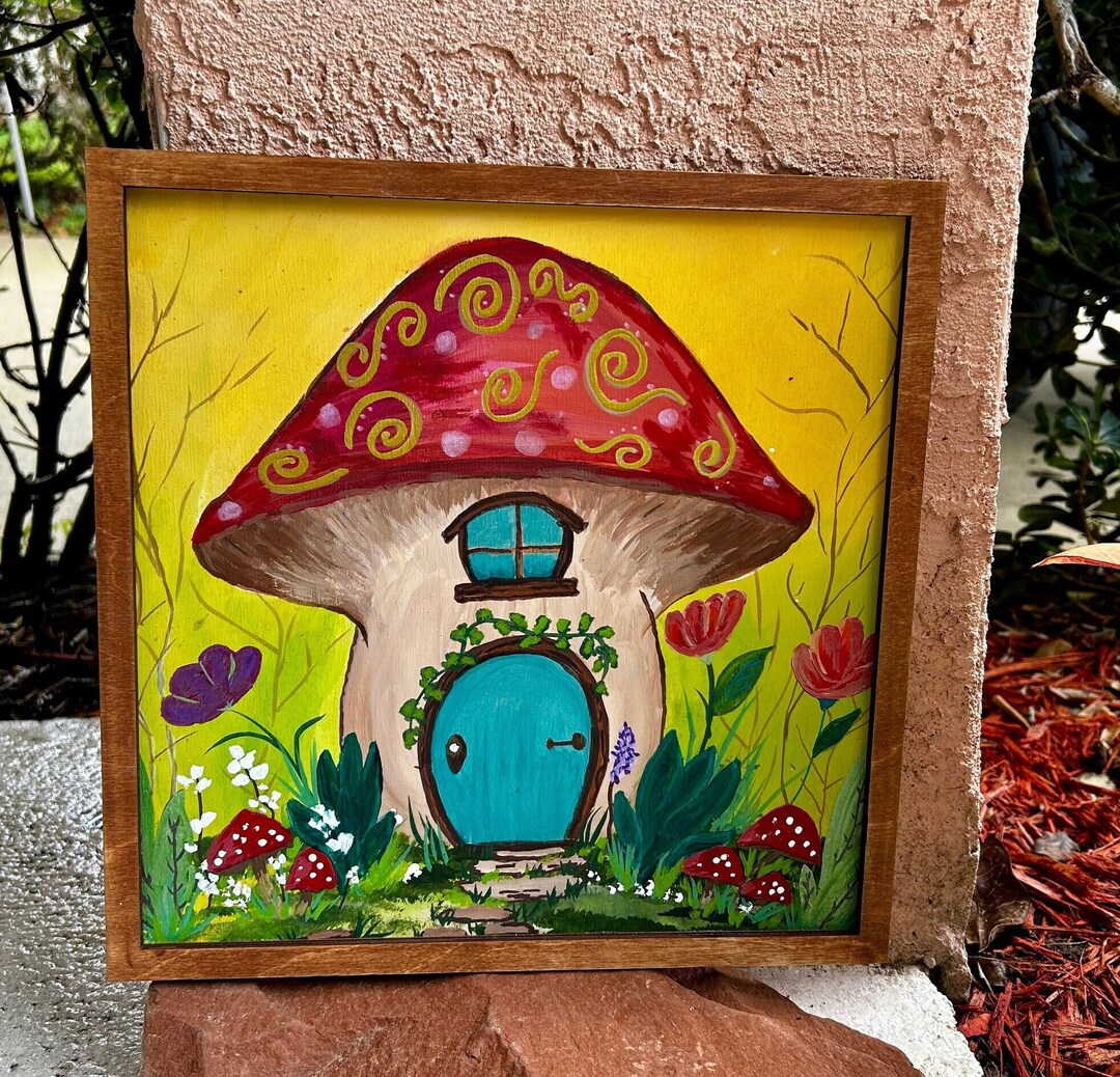 Fairy Garden Whimsical Wall Decor Mushroom House Framed Wall Art Cute ...