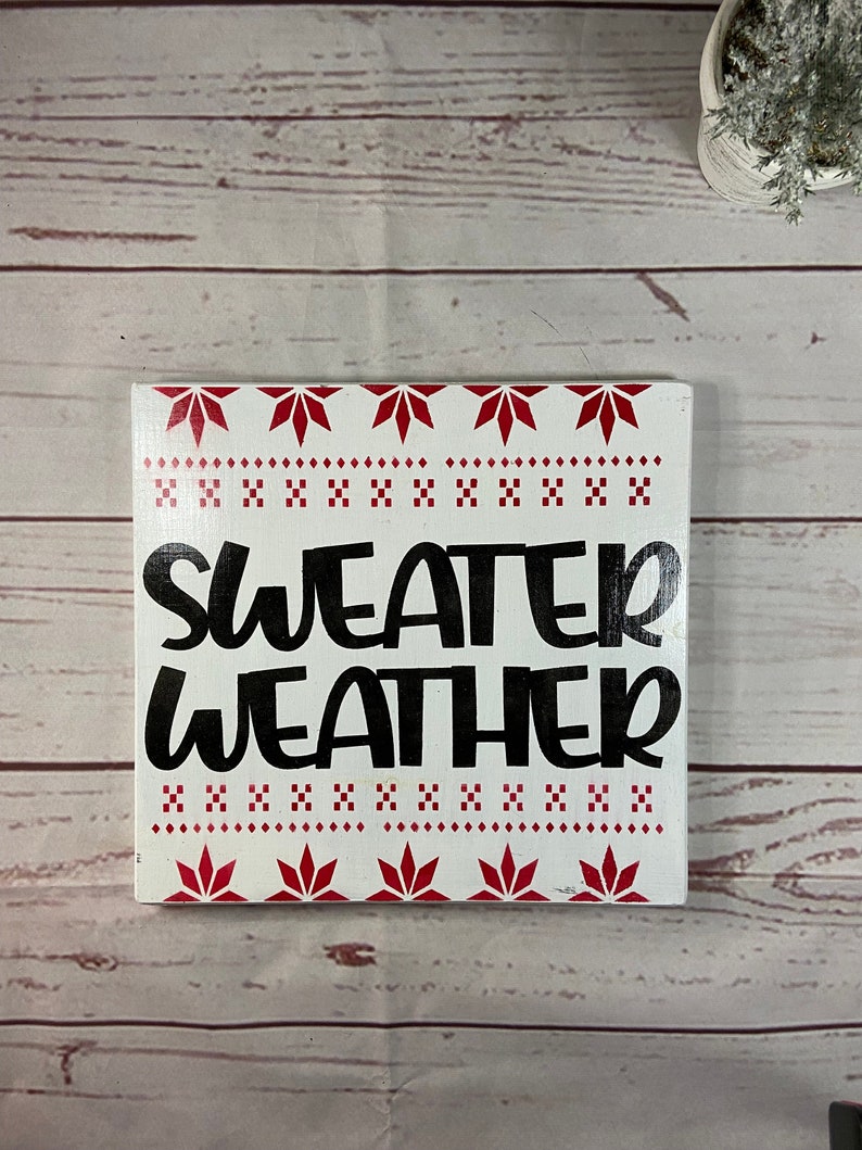 Front Door Decor Sweater Weather Wood Sign Winter Home Decoration Shelf ...