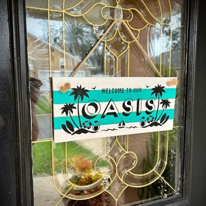 Coastal Door Decor Oasis Welcome Sign Tropical Home Decor Gift Beach ...