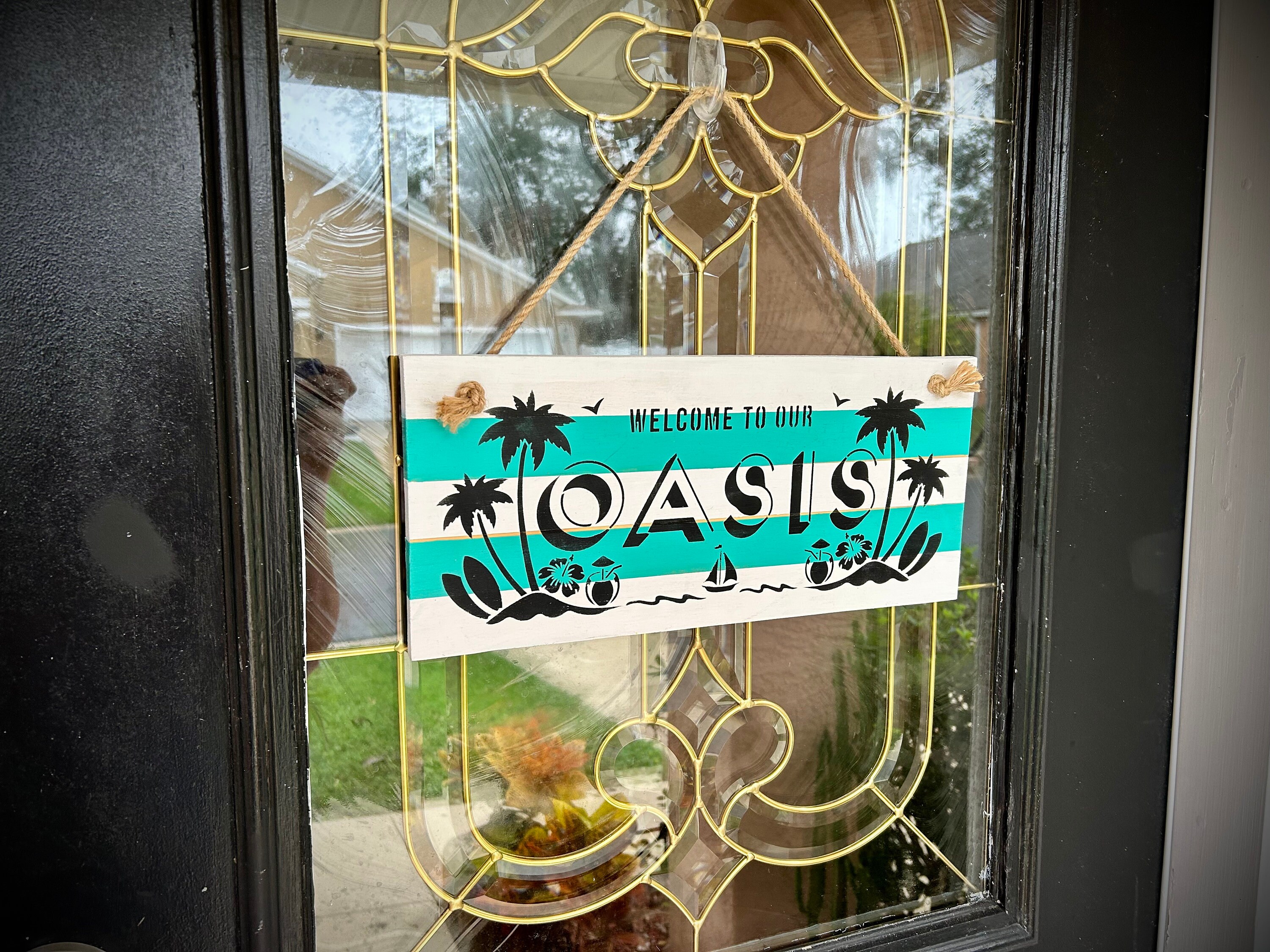 Coastal Door Decor Oasis Welcome Sign Tropical Home Decor Gift Beach ...
