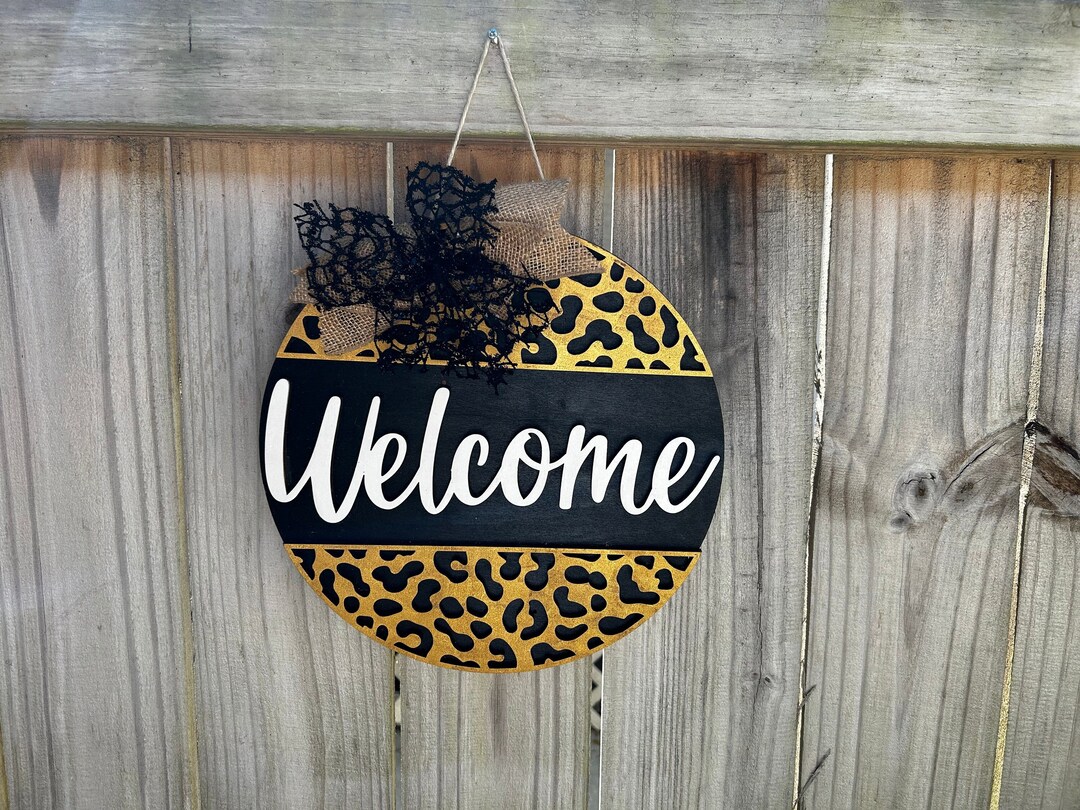 Cheetah Print Welcome Sign Front Door Decor Animal Leopard Print Sign ...