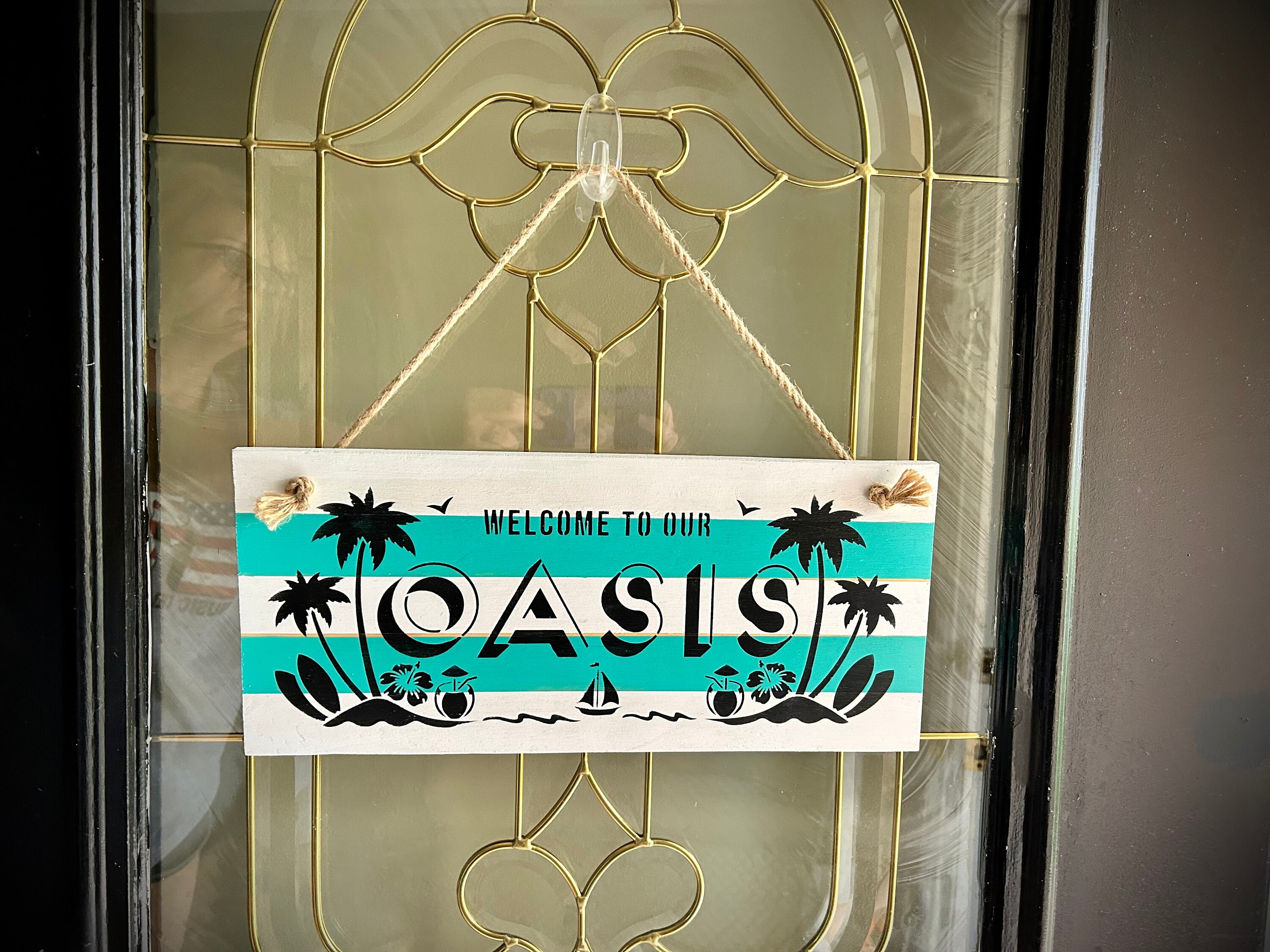 Coastal Door Decor Oasis Welcome Sign Tropical Home Decor Gift Beach ...