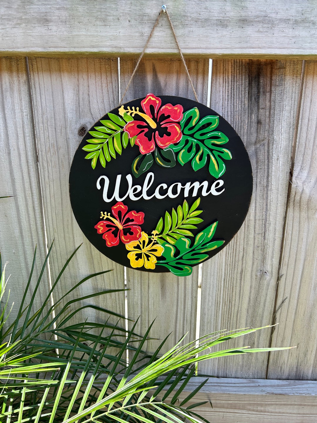 Front Door Decor Tropical Welcome Sign Hawaiian Summer Colorful Wall ...