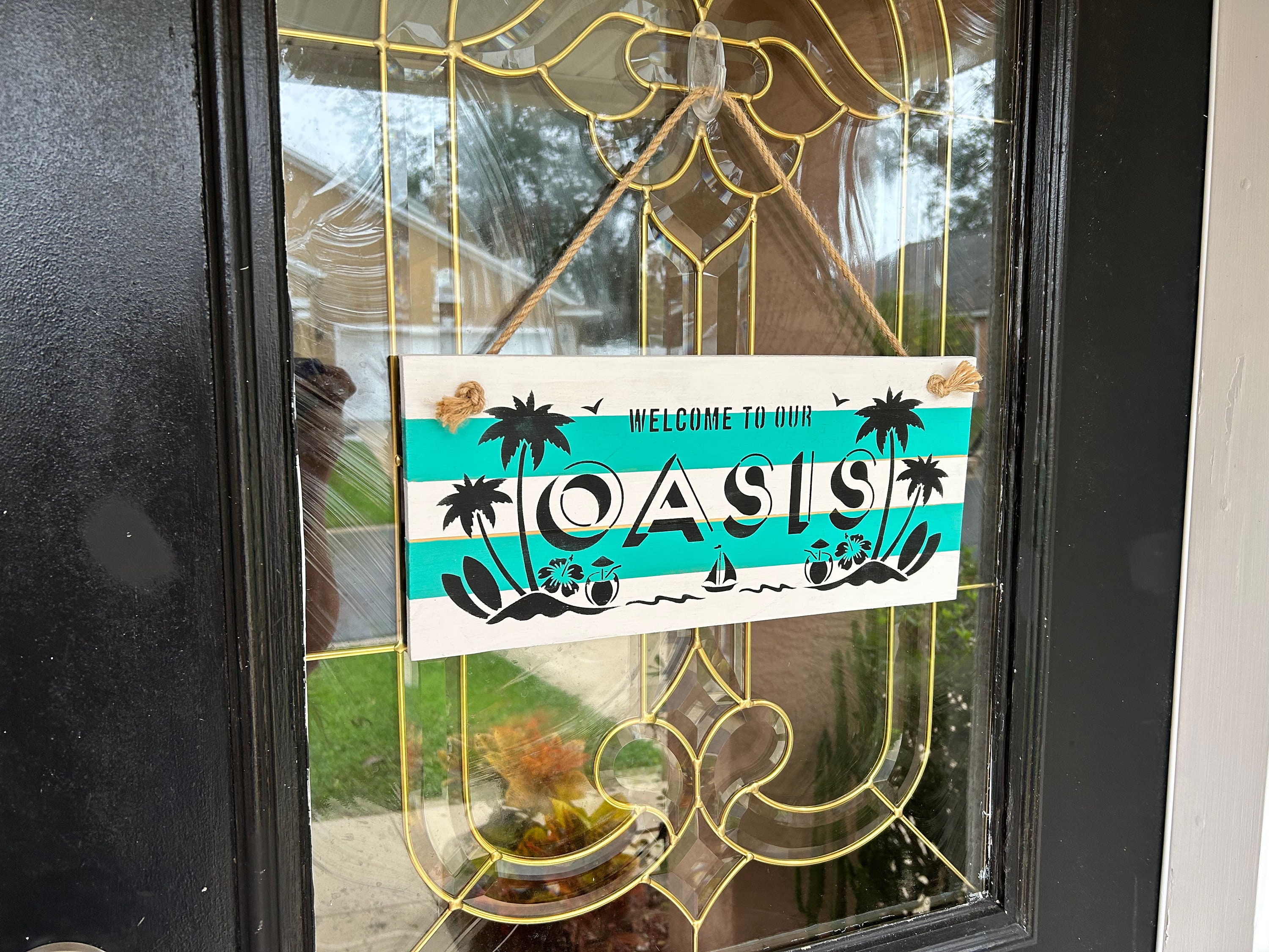 Coastal Door Decor Oasis Welcome Sign Tropical Home Decor Gift Beach ...
