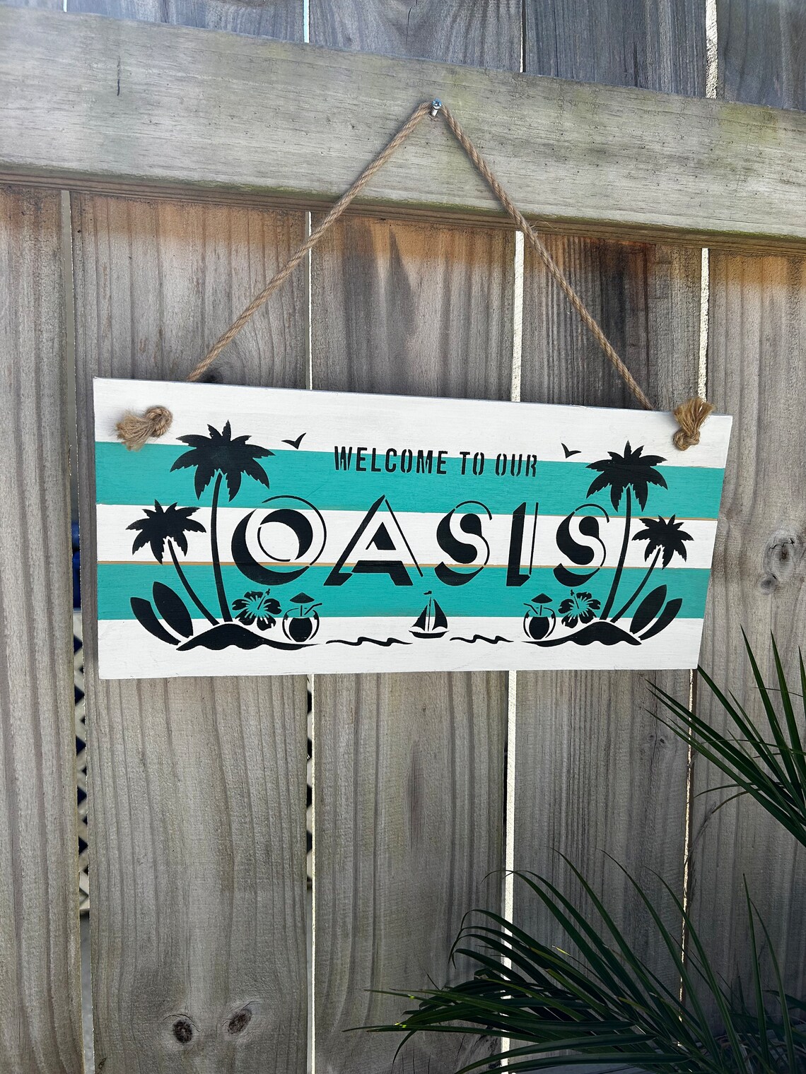 Coastal Door Decor Oasis Welcome Sign Tropical Home Decor Gift Beach ...