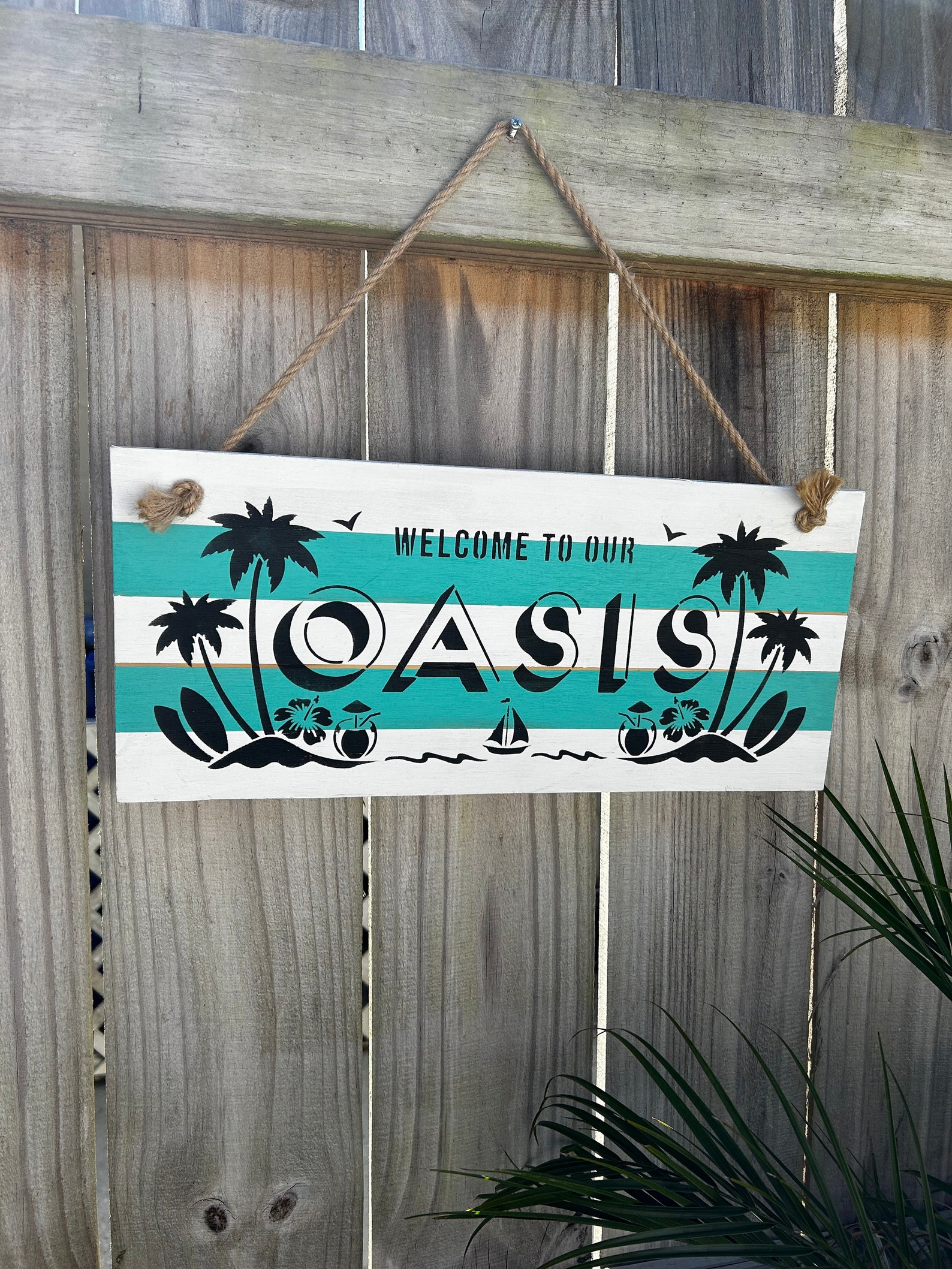 Coastal Door Decor Oasis Welcome Sign Tropical Home Decor Gift Beach ...