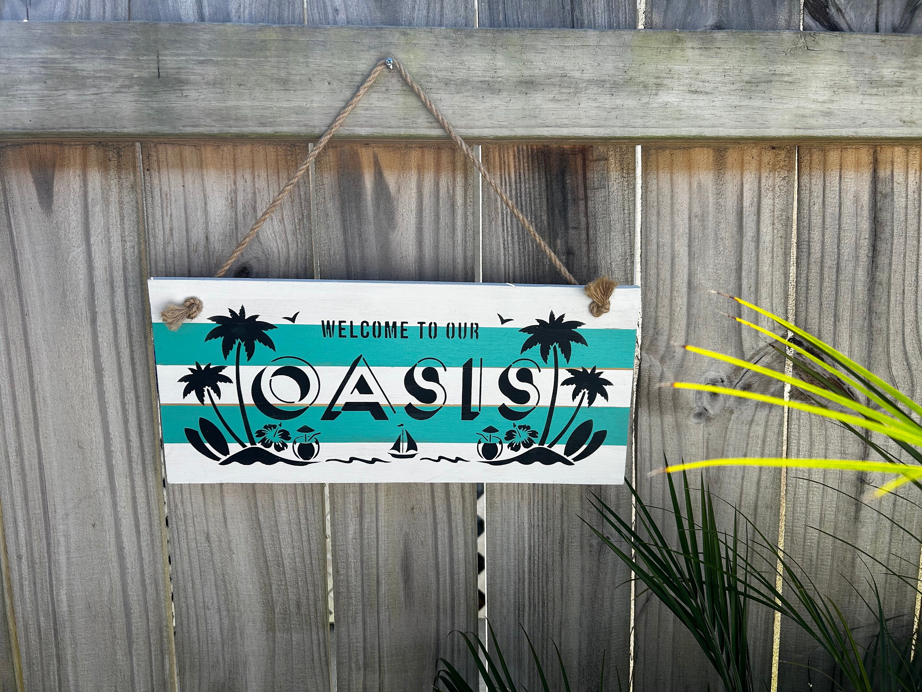 Coastal Door Decor Oasis Welcome Sign Tropical Home Decor Gift Beach ...