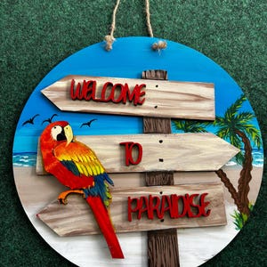 Summer Tropical Front Door Decor | Welcome to Paradise Sign | Beach ...