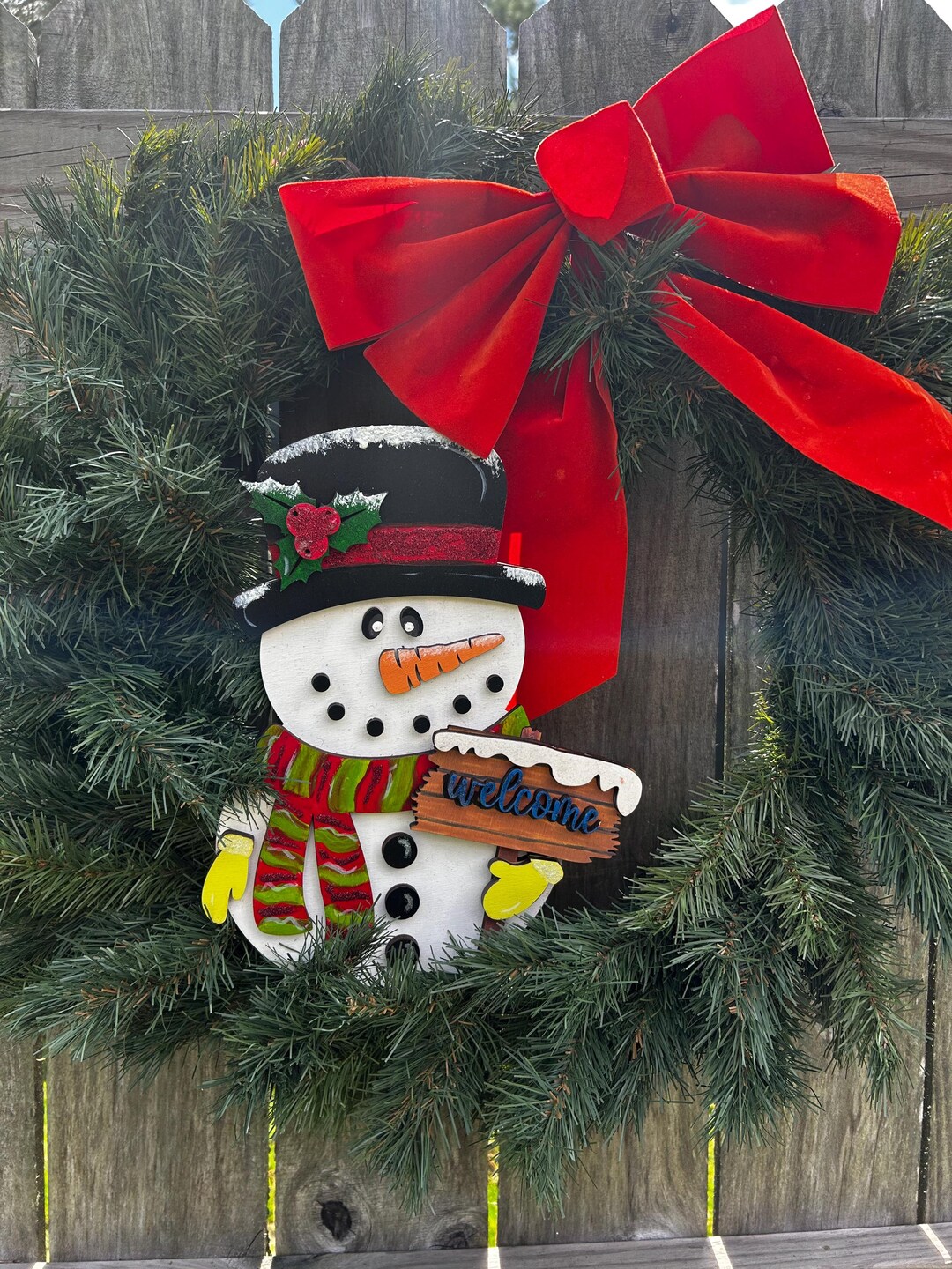 Winter Snowman Welcome Sign Decor | Adorable Seasonal Wreath Attachment ...