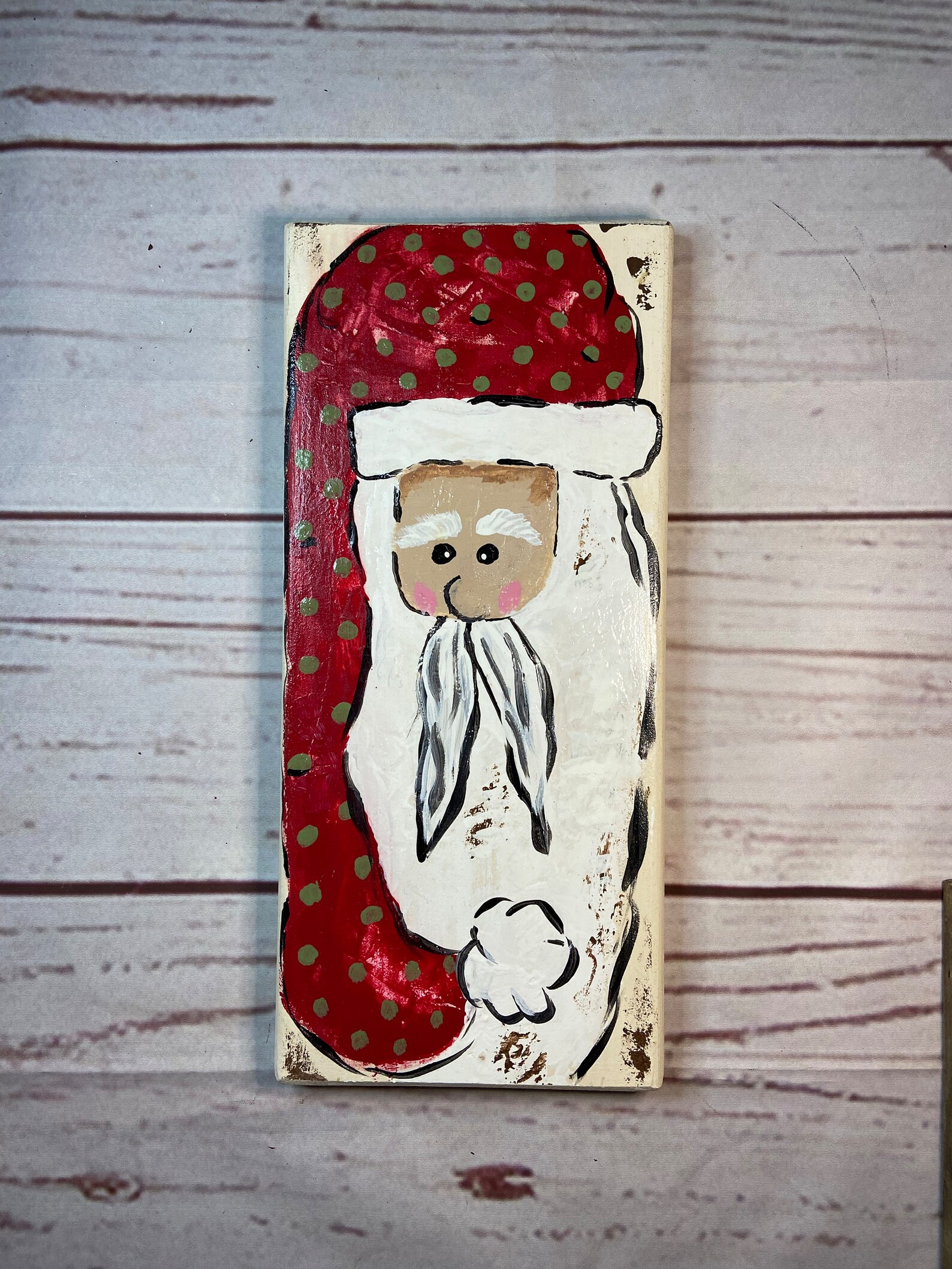 Hand Painted Santa Face Wood Wall Art: Whimsical Christmas Decor - Etsy