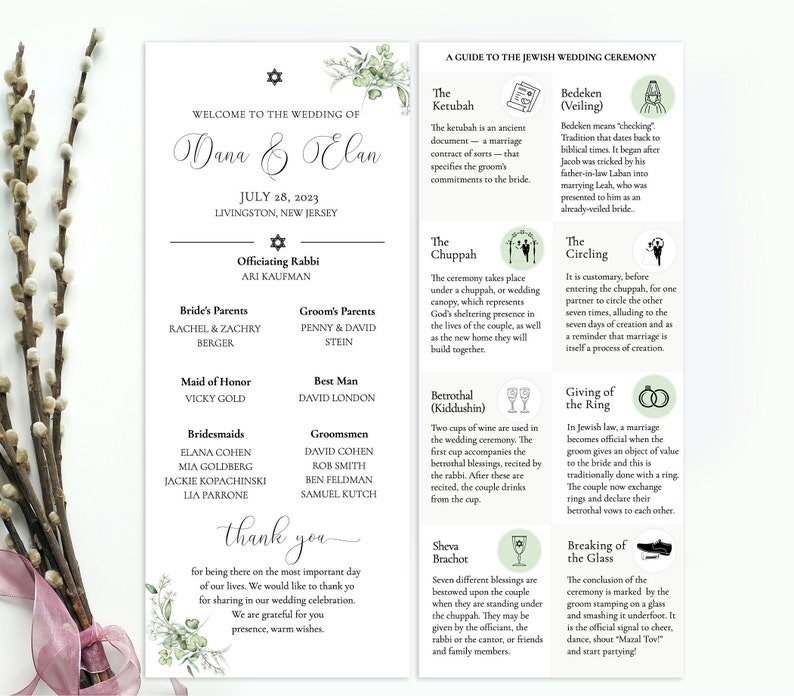 Jewish Wedding Program Template, Jewish Explanation, Judaica Icons ...