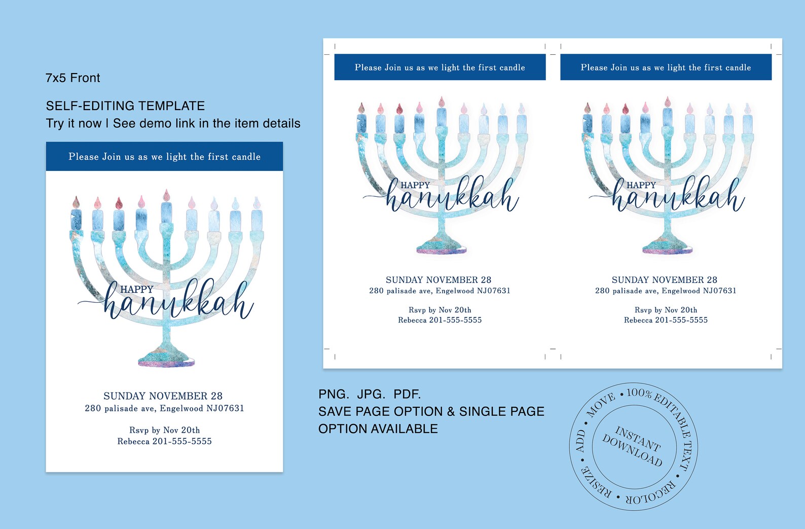Editable Hanukkah Invitation Printable Hanukkah Party Instant Download ...