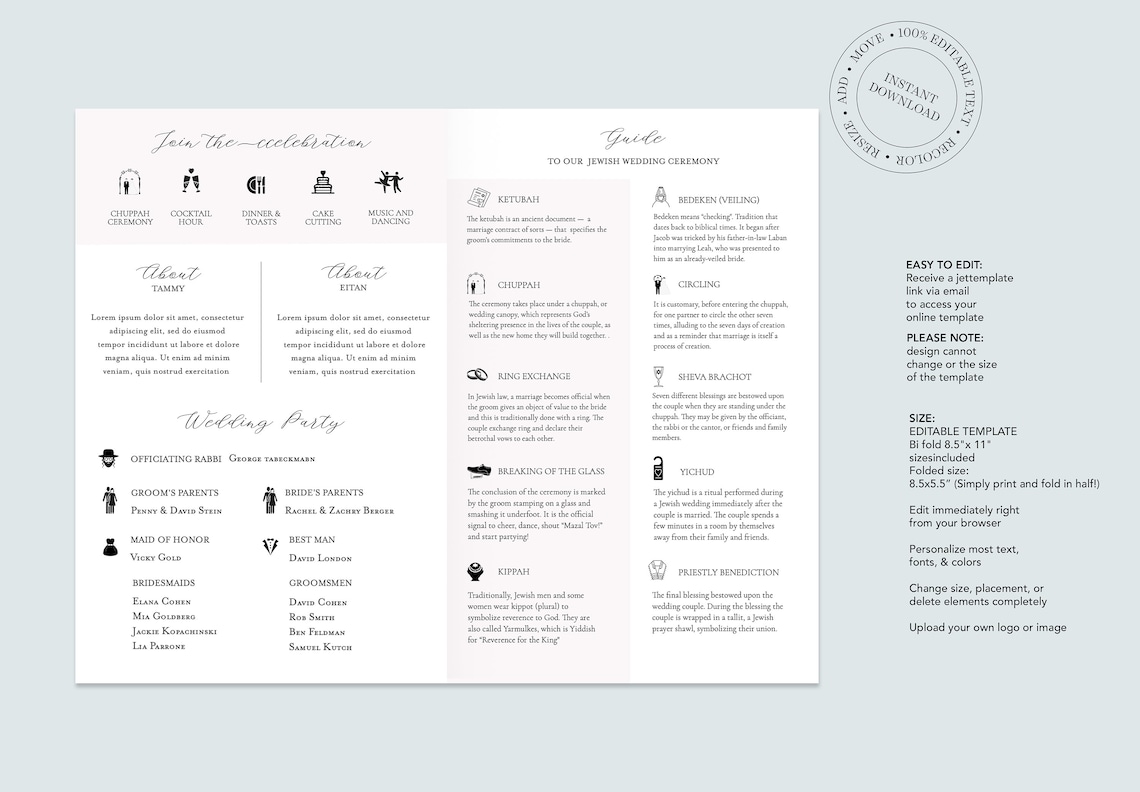 Jewish Infographic Wedding Program, Jewish Traditions, Wedding Day ...