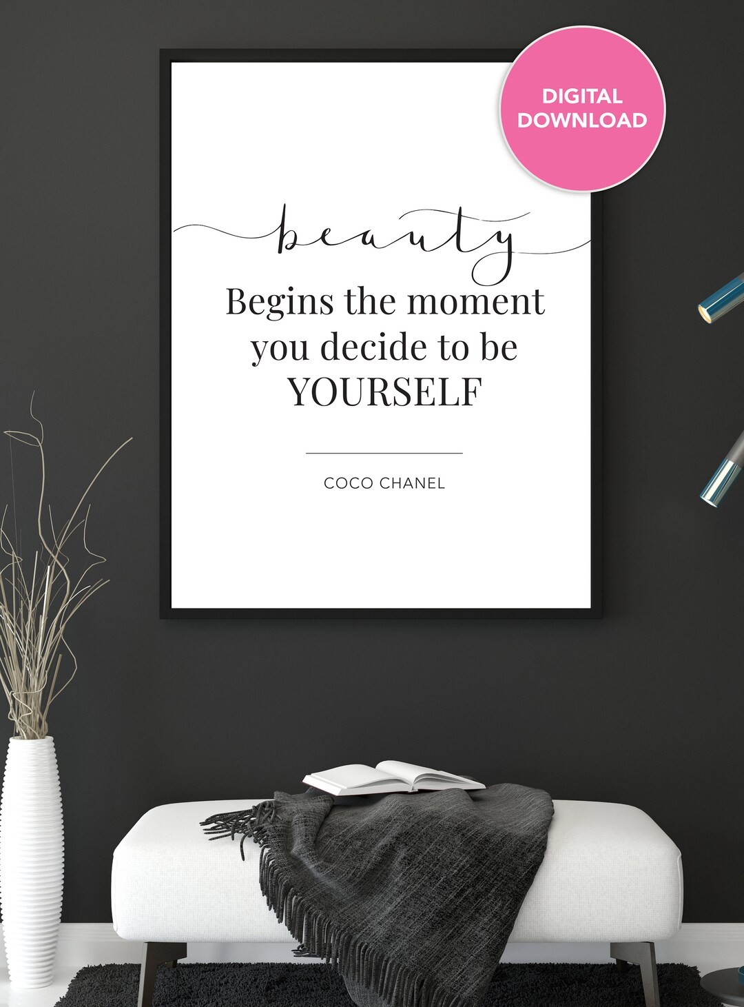 Black and White Poster, Quote Posters, Quote Printable, Beauty Begins ...
