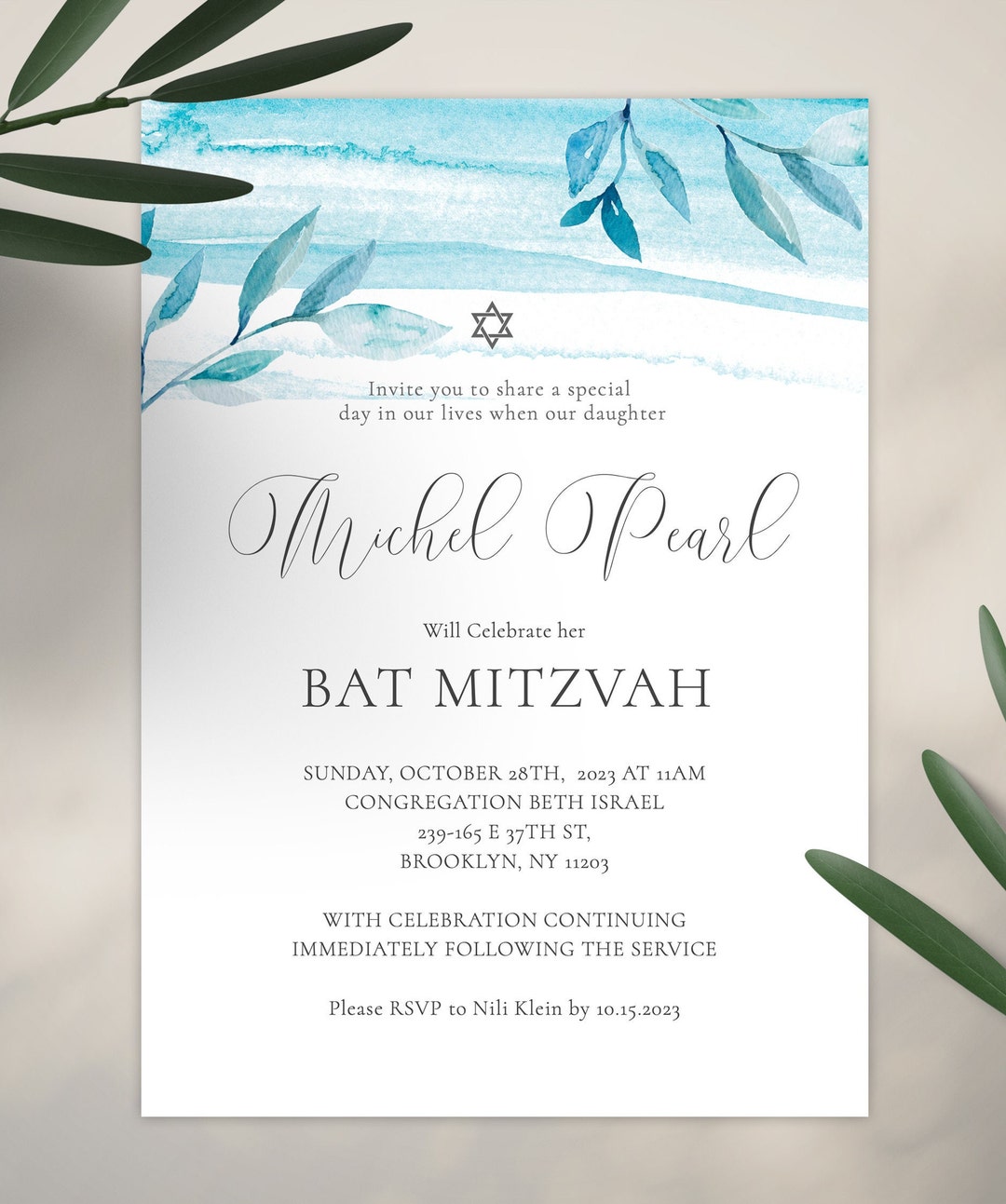 EDITABLE Bat Mitzvah Invitation Template, Floral Printable Bat Mitzvah ...