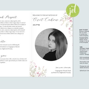 Editable Jewish Bar/bat Mitzvah Template, Flowers Jewish Ceremony Bat ...