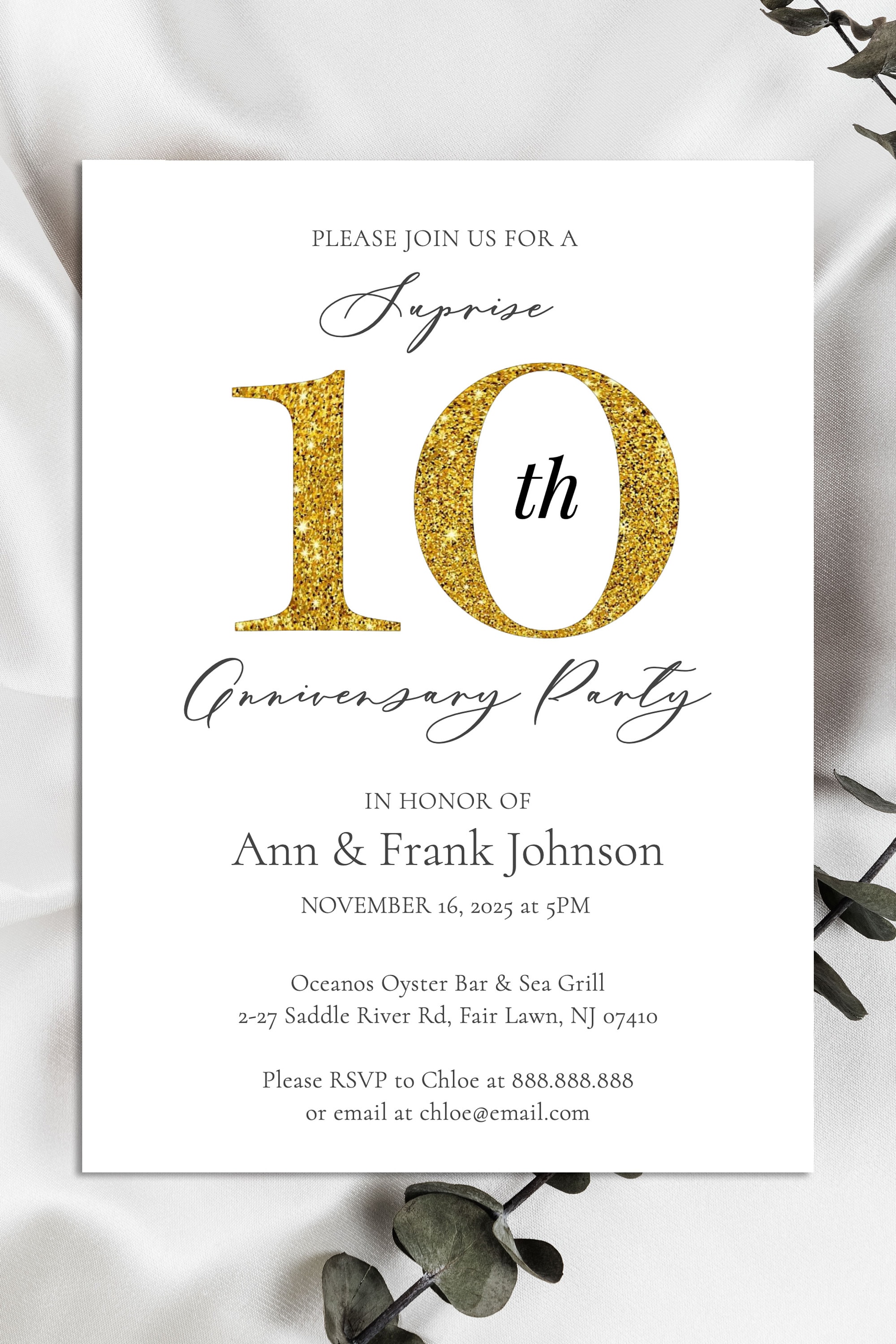 Minimalist 10th Wedding Anniversary Invitation Template 5x7 and Evite ...