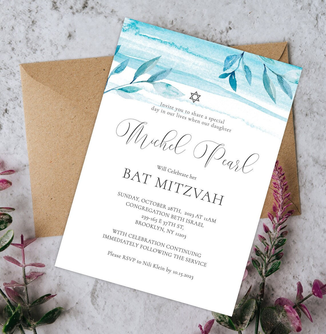 EDITABLE Bat Mitzvah Invitation Template, Floral Printable Bat Mitzvah ...