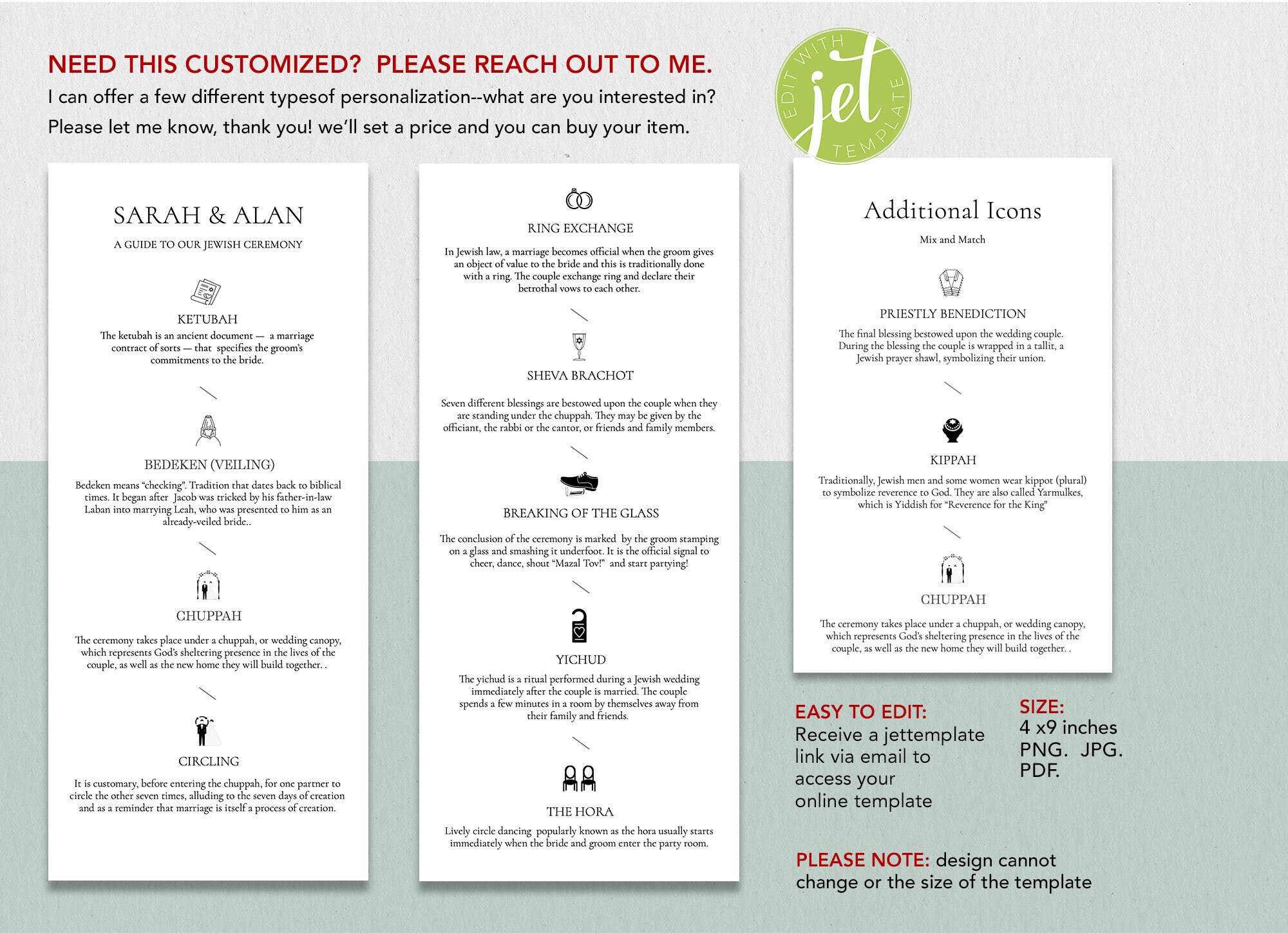 Jewish Minimal Wedding Program Template, Jewish Explanation, Judaica ...