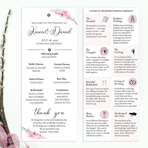 Jewish Wedding Program Guide Wedding Ceremony Template - Etsy
