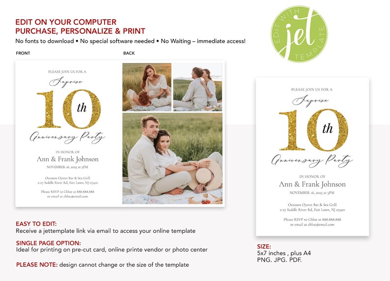 Minimalist 10th Wedding Anniversary Invitation Template 5x7 and Evite ...