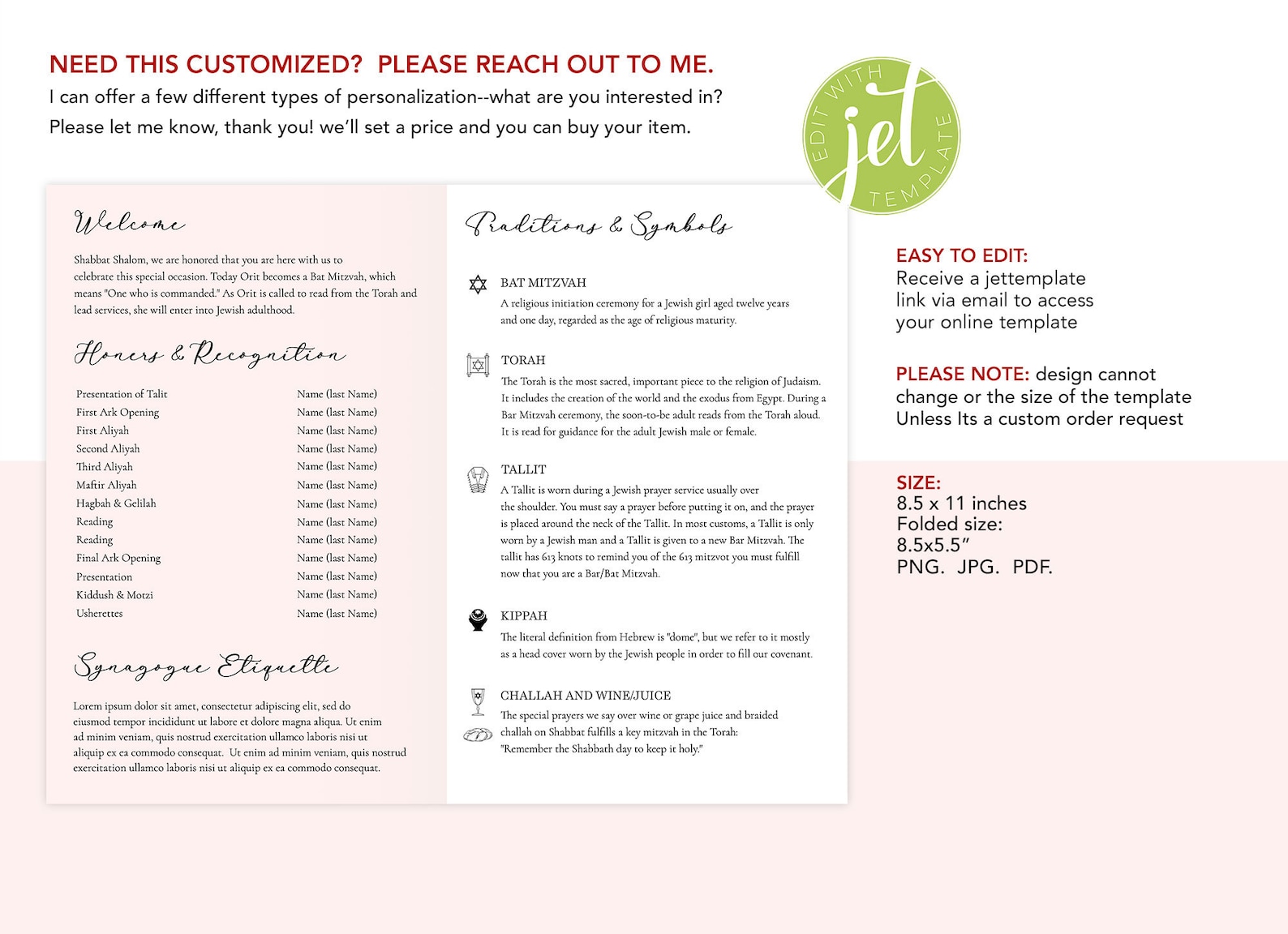 Editable Jewish Bar/bat Mitzvah Template, Jewish Ceremony Bat/bar ...