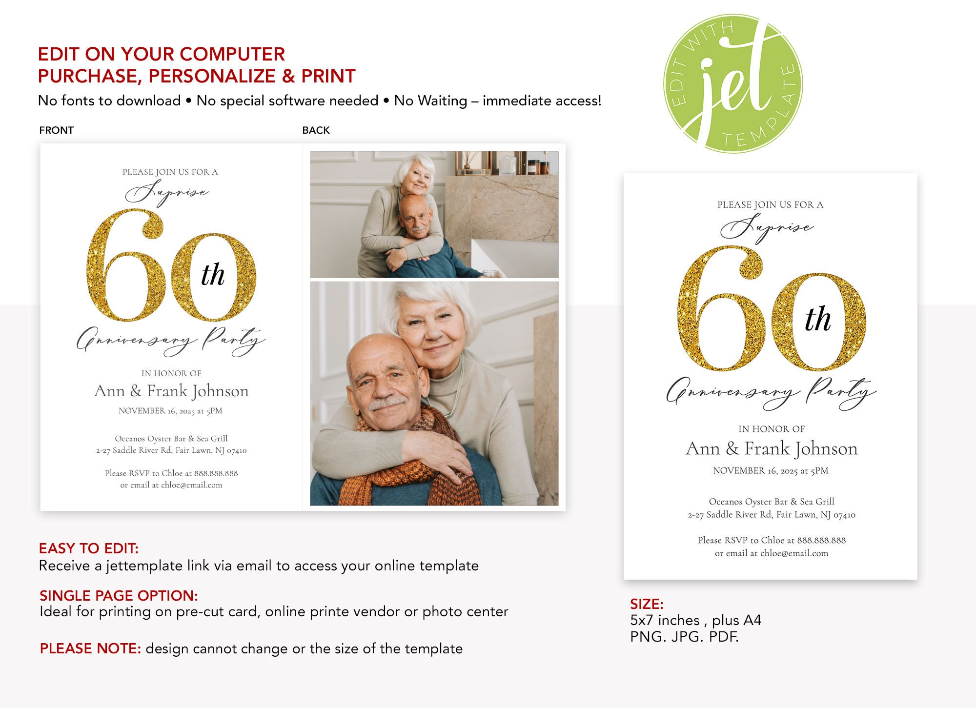 Minimalist 60th Wedding Anniversary Invitation Template 5x7 and Evite ...