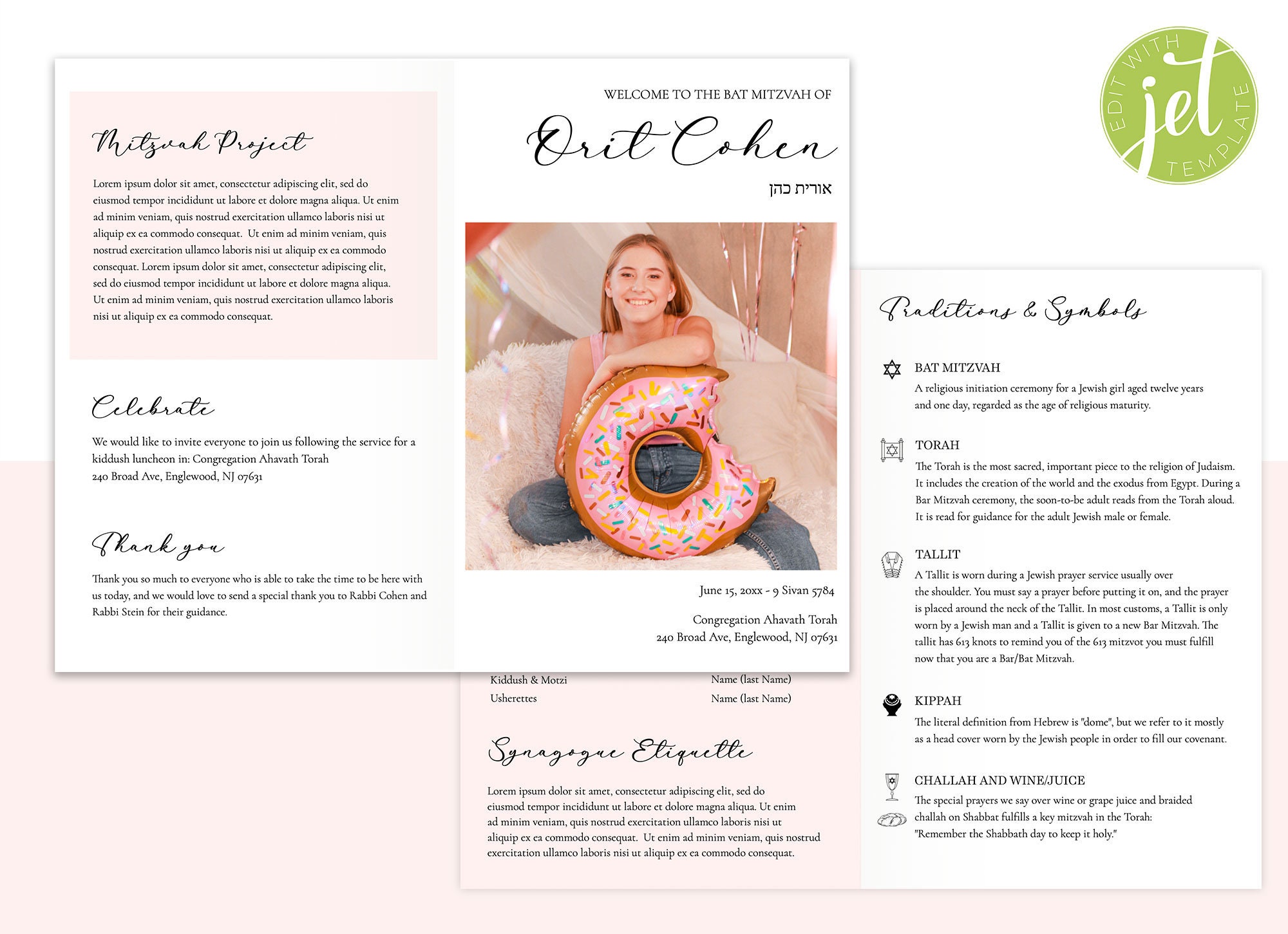 Editable Jewish Bar/bat Mitzvah Template, Jewish Ceremony Bat/bar ...