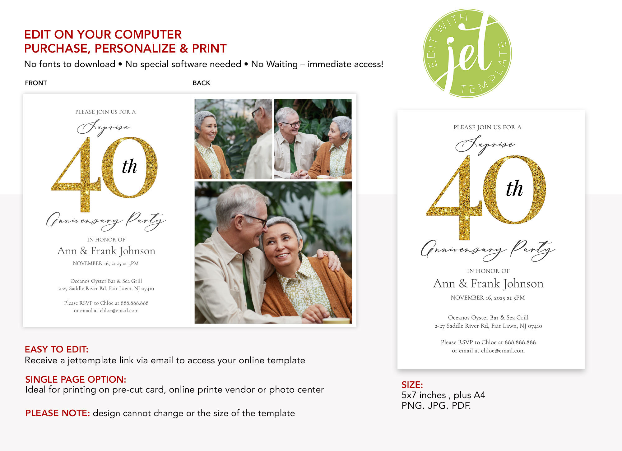Minimalist 40th Wedding Anniversary Invitation Template 5x7 and Evite ...