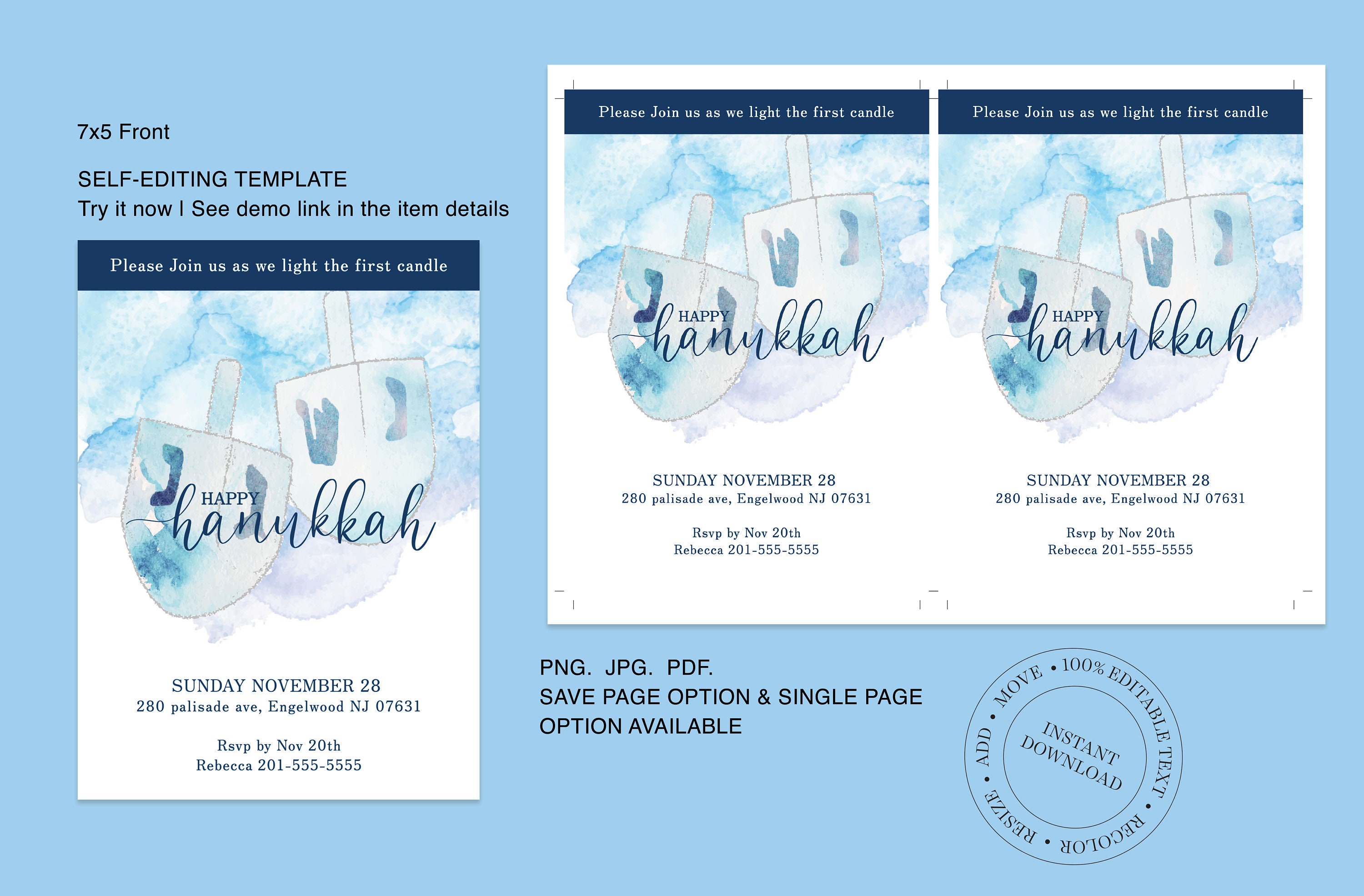 Editable Hanukkah Invitation Printable Hanukkah Party Instant Download ...