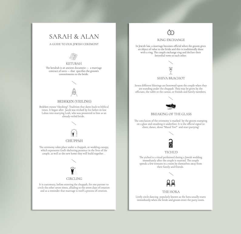 Jewish Minimal Wedding Program Template, Jewish Explanation, Judaica ...