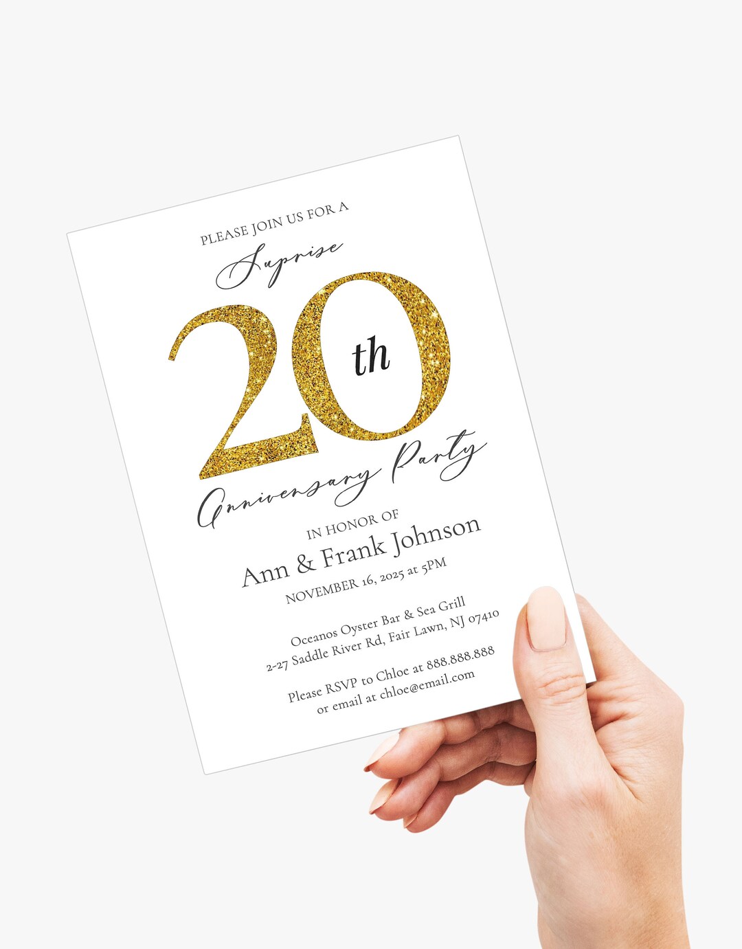 Minimalist 20th Wedding Anniversary Invitation Template 5x7 and Evite ...