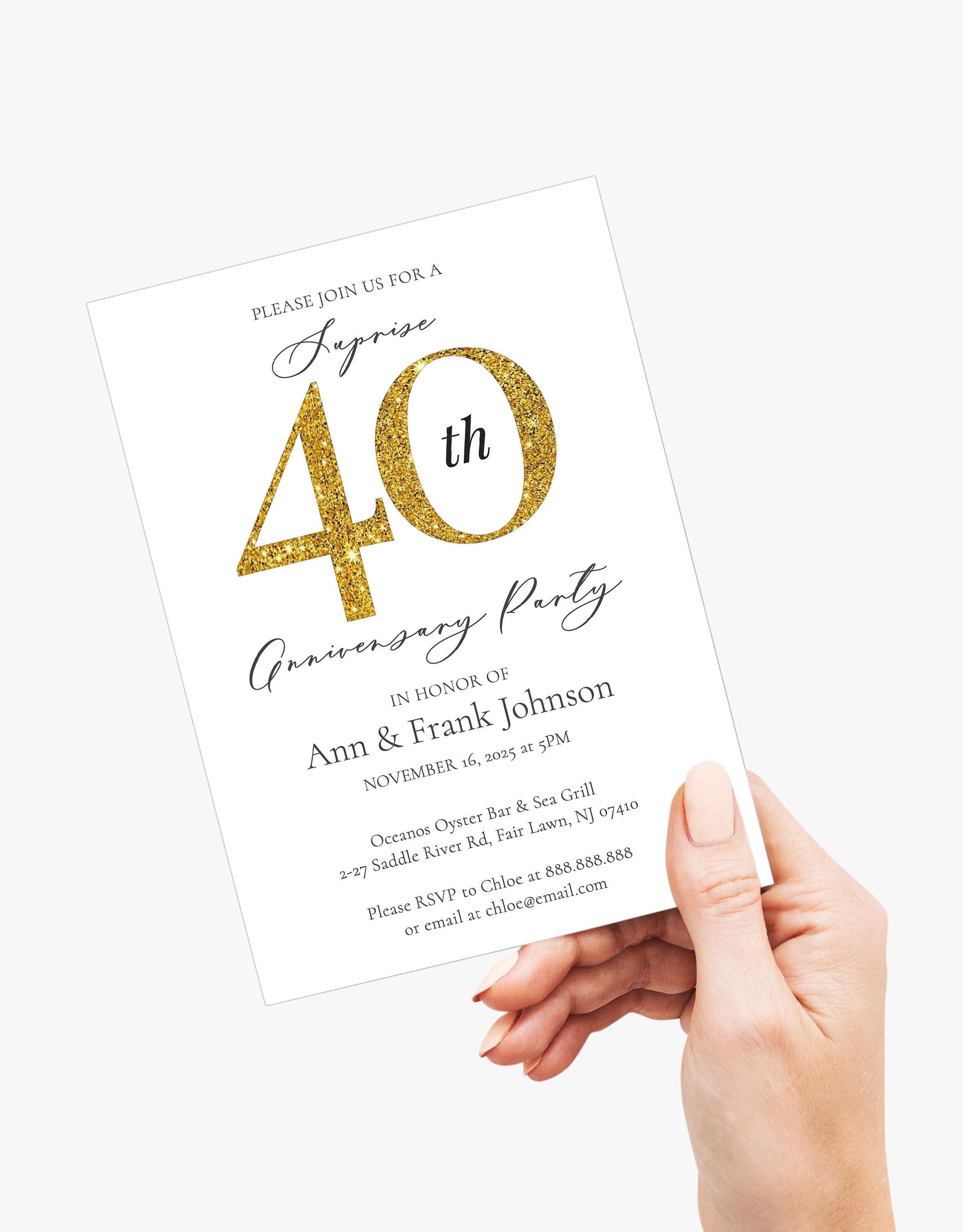 Minimalist 40th Wedding Anniversary Invitation Template 5x7 and Evite ...