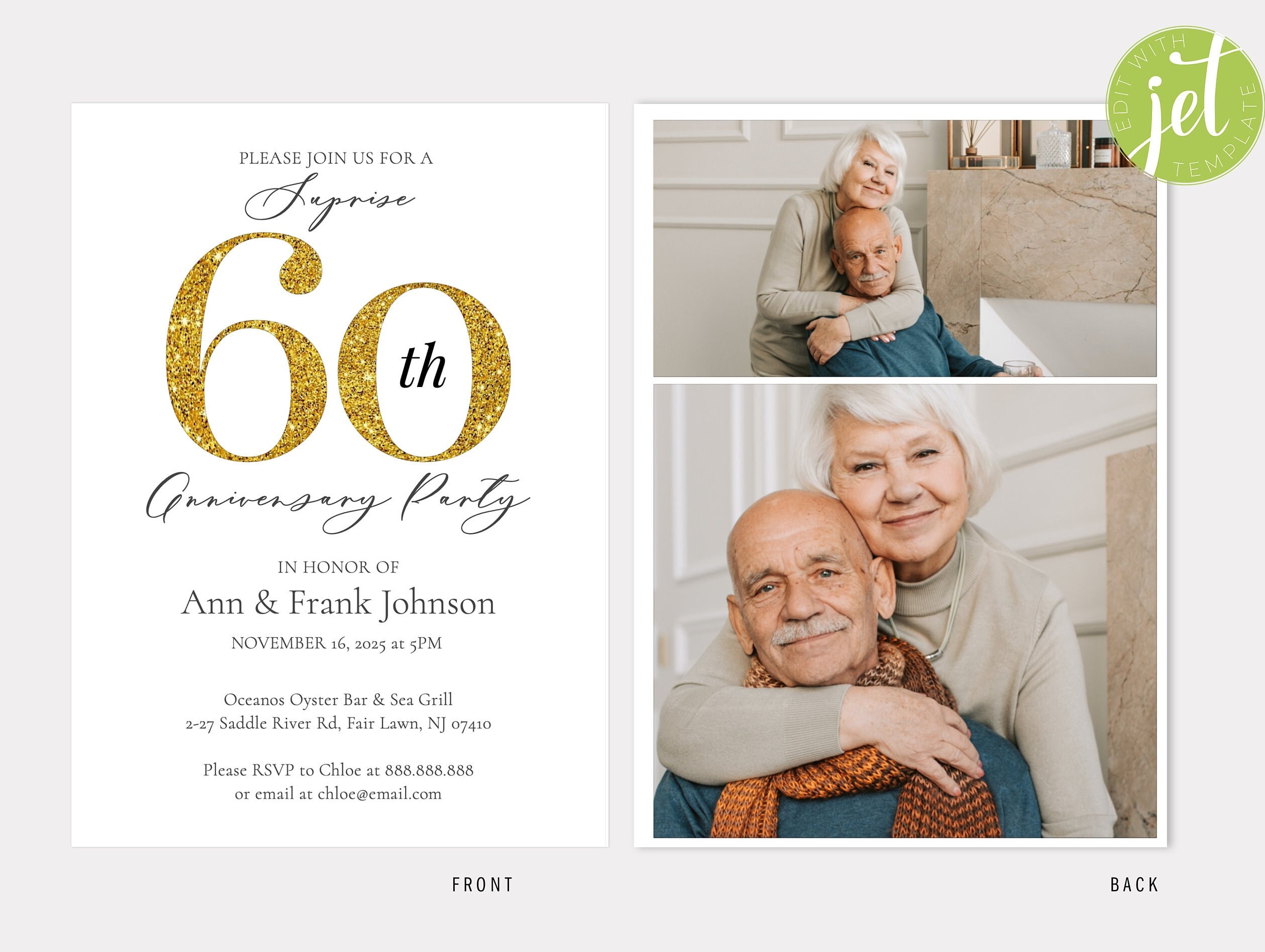 Minimalist 60th Wedding Anniversary Invitation Template 5x7 and Evite ...