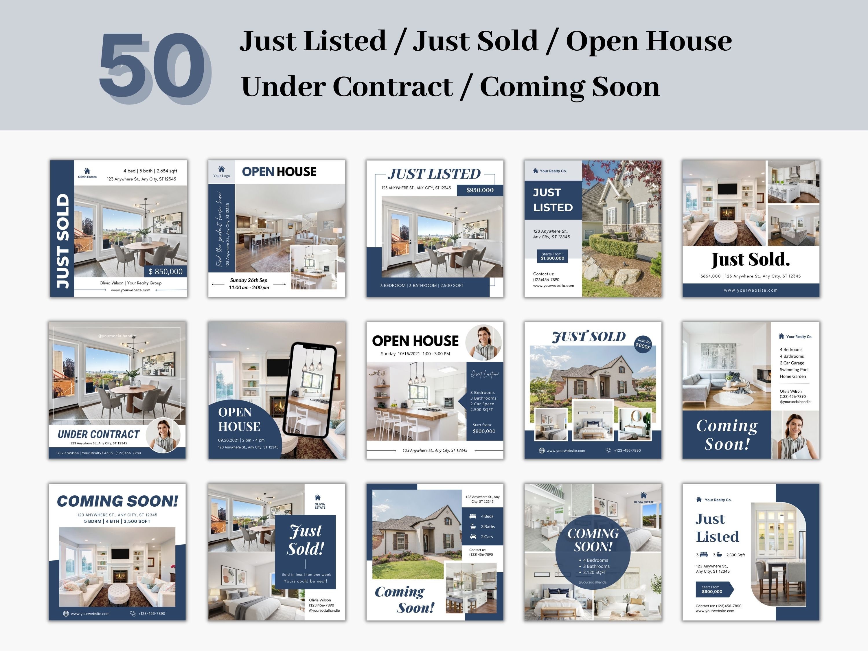 100 Real Estate Instagram Posts Bundle, Real Estate Social Media ...