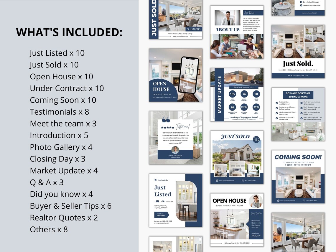 100 Real Estate Instagram Posts Bundle, Real Estate Social Media ...