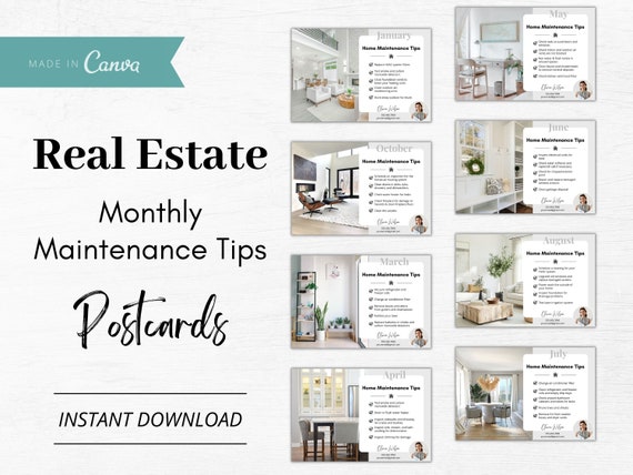 12 Monthly Maintenance Tips Postcard Templates Real Estate - Etsy