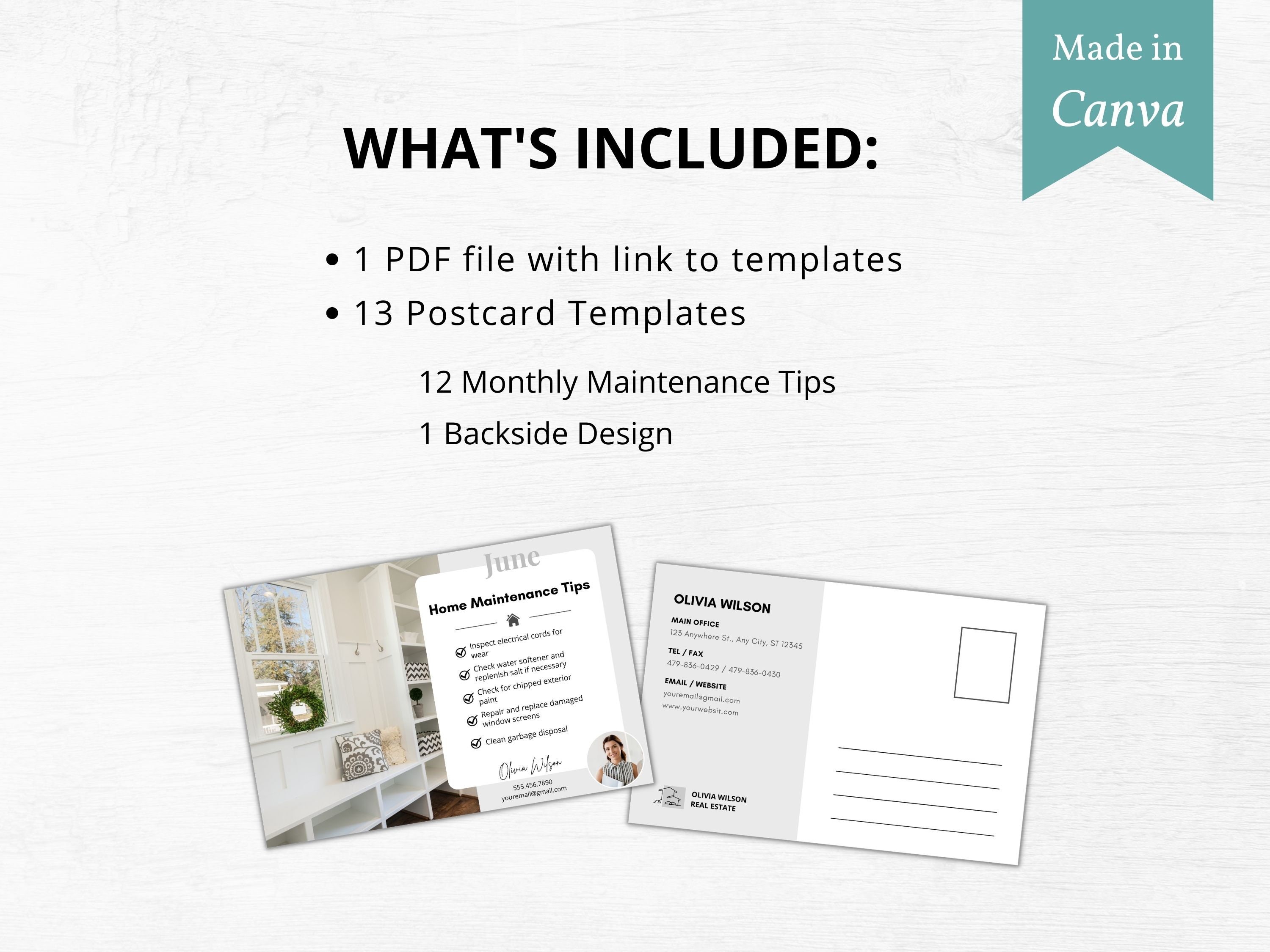 12 Monthly Maintenance Tips Postcard Templates, Real Estate Postcards ...
