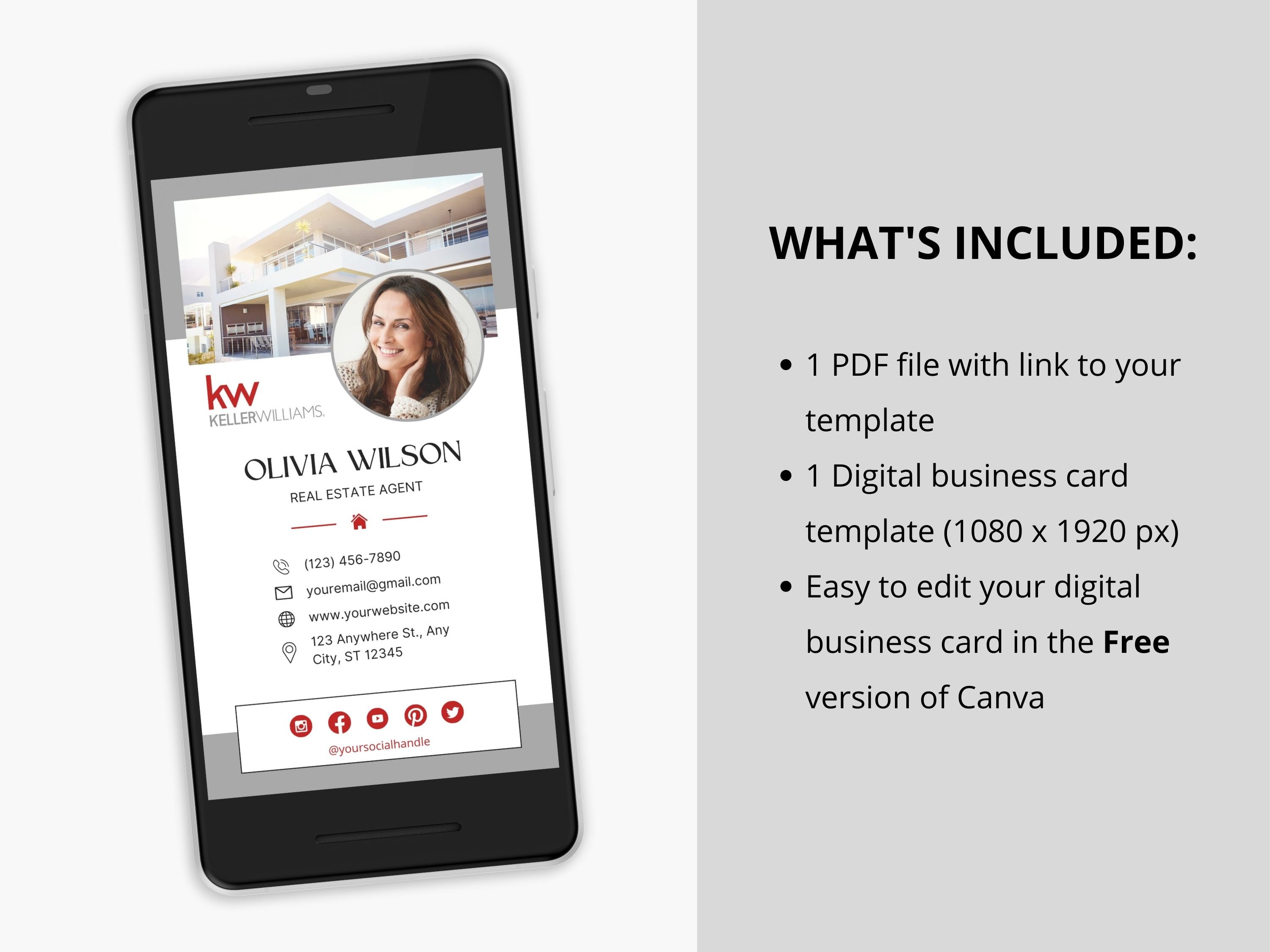 Digital Business Card Template, Real Estate Business Card, Realtor ...